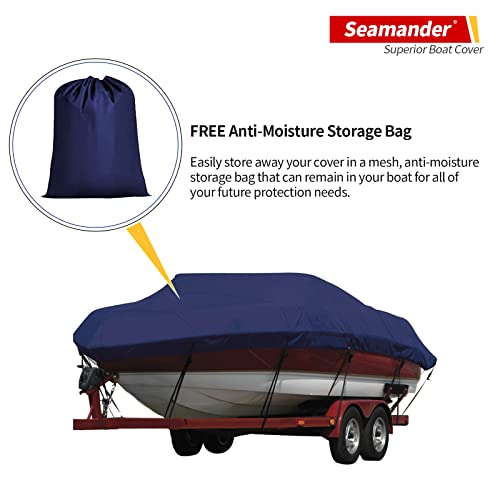 Seamander Heavy Duty Polyester Boat Cover, Solution-dyed Yarn Marine Grade,Waterproof Fits Bass Boat, V-Hull Tri-Hull Boat,Fish & Ski Boat, Runabout Bowrider Boat, 14' 15' 16' Length 90' Width