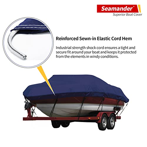 Seamander Heavy Duty Polyester Boat Cover, Solution-dyed Yarn Marine Grade,Waterproof Fits Bass Boat, V-Hull Tri-Hull Boat,Fish & Ski Boat, Runabout Bowrider Boat, 14' 15' 16' Length 90' Width