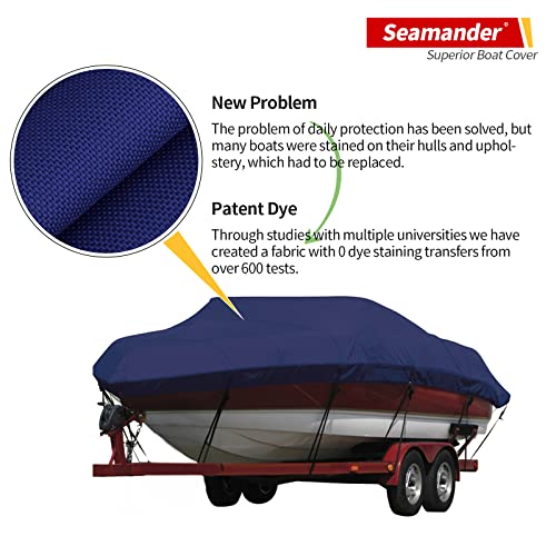 Seamander Heavy Duty Polyester Boat Cover, Solution-dyed Yarn Marine Grade,Waterproof Fits Bass Boat, V-Hull Tri-Hull Boat,Fish & Ski Boat, Runabout Bowrider Boat, 14' 15' 16' Length 90' Width