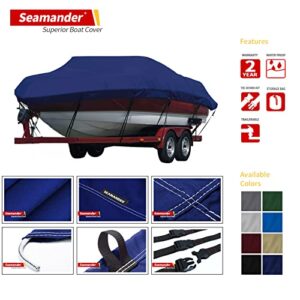 Seamander Heavy Duty Polyester Boat Cover, Solution-dyed Yarn Marine Grade,Waterproof Fits Bass Boat, V-Hull Tri-Hull Boat,Fish & Ski Boat, Runabout Bowrider Boat, 14' 15' 16' Length 90' Width