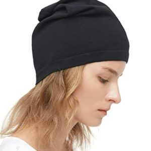 LilySilk 100% Silk Knitted Slouchy Beanie Breathable Thin Women Men Stretch Skull Cap Soft Comfortable (Black, Normal Women Size)