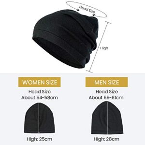 LilySilk 100% Silk Knitted Slouchy Beanie Breathable Thin Women Men Stretch Skull Cap Soft Comfortable (Black, Normal Women Size)