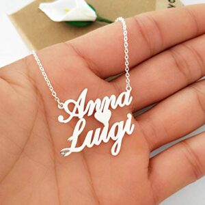 YokeDuck Name Necklace Personalized with Heart, Customized Two Names Necklace Dainty Jewelry Gift for Mom