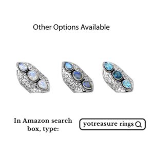 YoTreasure Labradorite Solid 925 Sterling Silver 3 Stone Ring