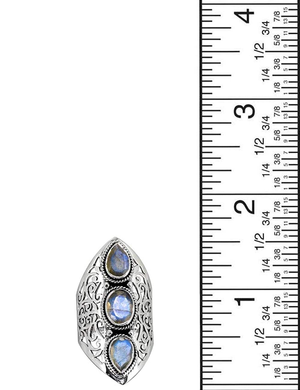 YoTreasure Labradorite Solid 925 Sterling Silver 3 Stone Ring