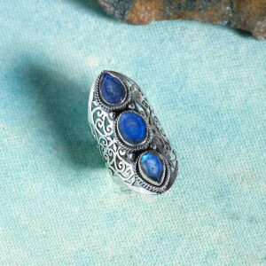 YoTreasure Labradorite Solid 925 Sterling Silver 3 Stone Ring