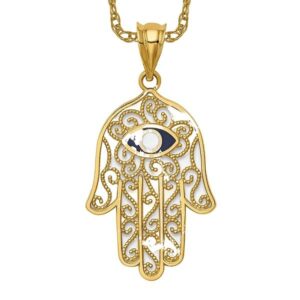 14k yellow gold hamsa hand of fatima evil eye protection necklace judaica religious pendant israel charm only