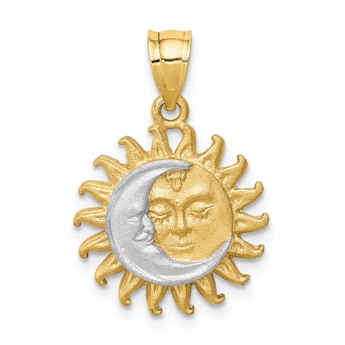 IceCarats 14K Yellow Gold White Sun Crescent Moon Necklace Charm Pendant Celestial Jewelry Only