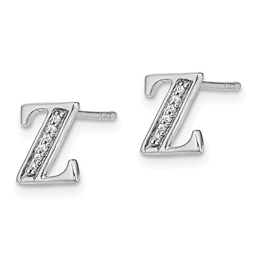 14K White Gold Diamond Dainty Letter Z Initial Name Monogram Earrings