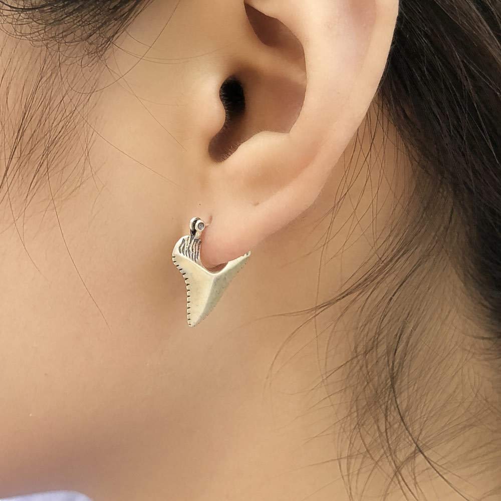 925 Sterling Silver Earrings Women's Vintage Accessories Large Version of Exaggerated Zigzag Shark Teeth Studs Personality Fashion Creative Gift Trend Old Craft