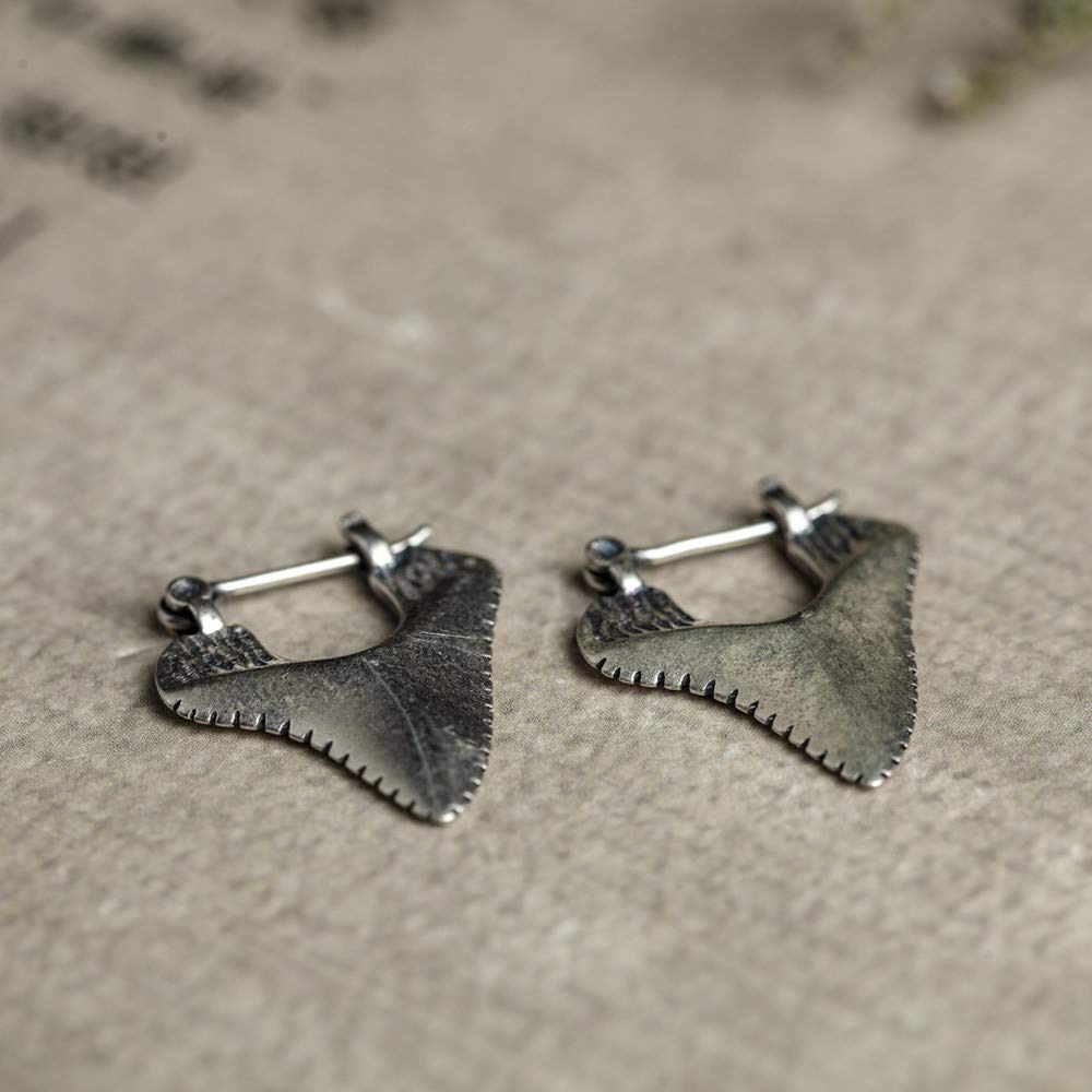 925 Sterling Silver Earrings Women's Vintage Accessories Large Version of Exaggerated Zigzag Shark Teeth Studs Personality Fashion Creative Gift Trend Old Craft