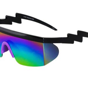 FLAWLESS EYEWEAR Semi Rimless Goggle Style Retro Rainbow Mirrored Lens ZigZag Sunglasses (Rainbow Purple)