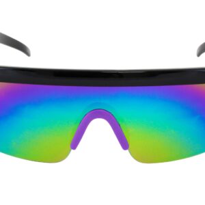 FLAWLESS EYEWEAR Semi Rimless Goggle Style Retro Rainbow Mirrored Lens ZigZag Sunglasses (Rainbow Purple)