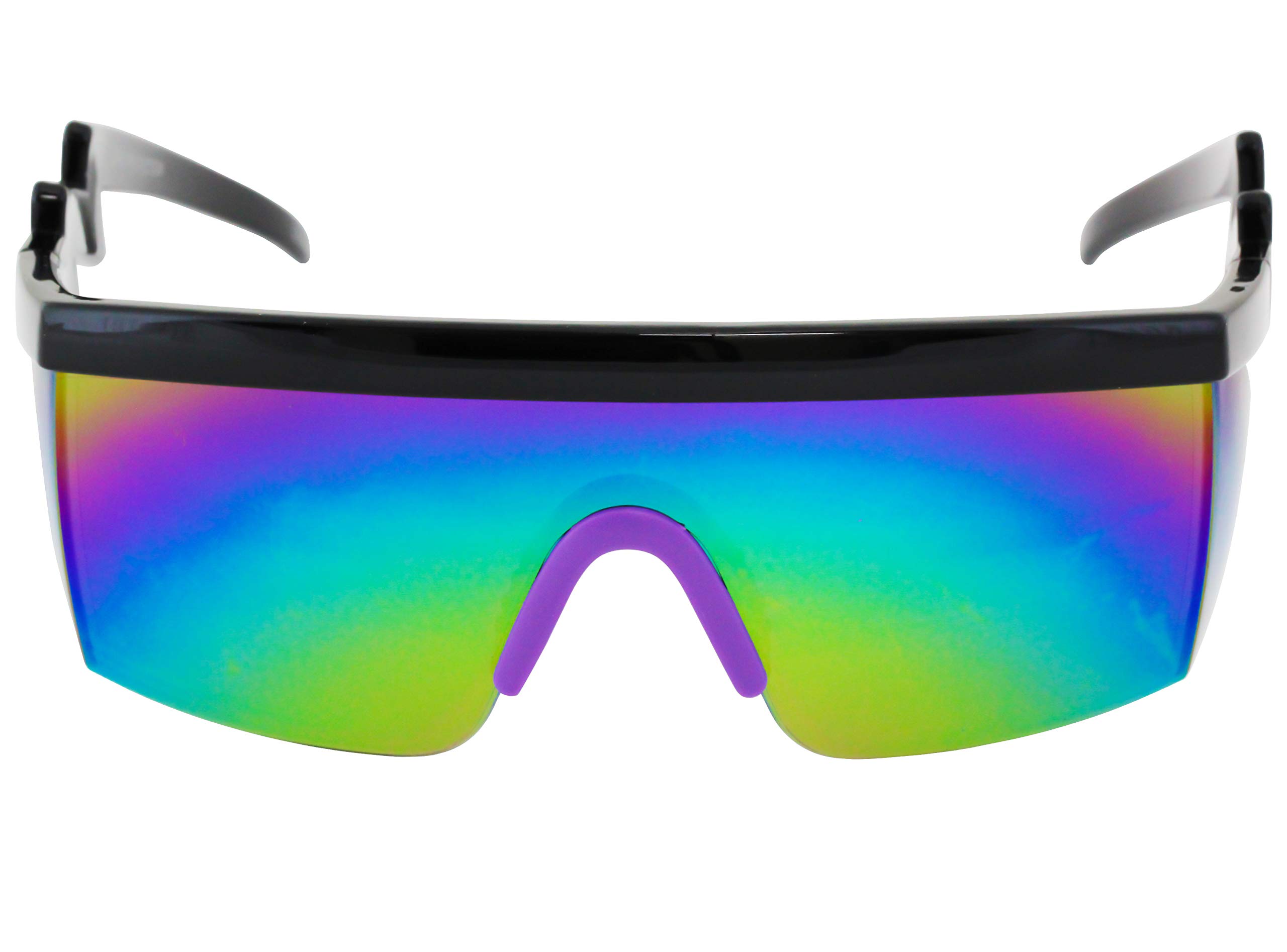 FLAWLESS EYEWEAR Semi Rimless Goggle Style Retro Rainbow Mirrored Lens ZigZag Sunglasses (Rainbow Purple)