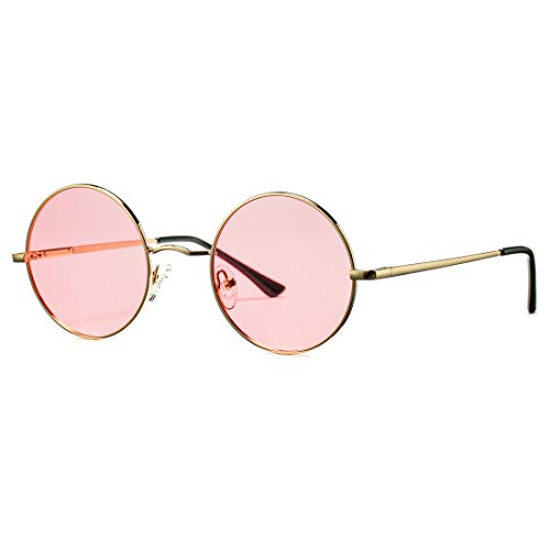 COASION Retro Small Round Polarized Sunglasses for Women Men Circle UV400 Sun Glasses (Gold Frame/Clear Pink Lens)