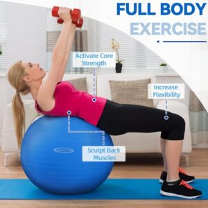 Signature Fitness Anti-Burst and Slip Resistant Exercise Ball Yoga Ball Fitness Ball Birthing Ball with Quick Pump, 2,000-Pound Capacity, Blue, 26-inch, L