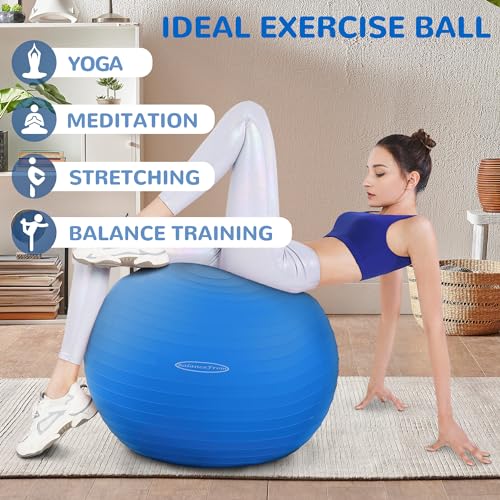 Signature Fitness Anti-Burst and Slip Resistant Exercise Ball Yoga Ball Fitness Ball Birthing Ball with Quick Pump, 2,000-Pound Capacity, Blue, 26-inch, L