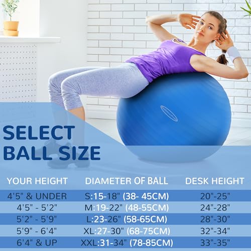 Signature Fitness Anti-Burst and Slip Resistant Exercise Ball Yoga Ball Fitness Ball Birthing Ball with Quick Pump, 2,000-Pound Capacity, Blue, 26-inch, L