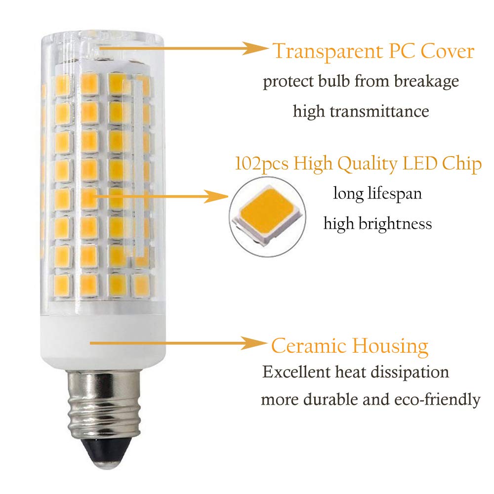 E11 LED Bulb Dimmable, 75W Halogen Bulb Replacement, LED E11 Mini Candelabra Base, Replaces T3/T4 JD E11, 360 Degree Beam Angle, AC110V-130V, for Indoor Decorative Lighting (Warm White 4-Pack)