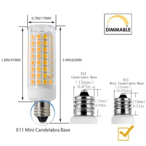 E11 LED Bulb Dimmable, 75W Halogen Bulb Replacement, LED E11 Mini Candelabra Base, Replaces T3/T4 JD E11, 360 Degree Beam Angle, AC110V-130V, for Indoor Decorative Lighting (Warm White 4-Pack)