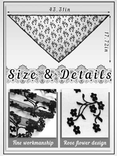 Boao 2 Pieces 1950s Retro Lace Scarf Triangle Neck Scarf Embroidered Lace Wrap Hair Wrap for Women (Stylish)