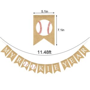 Jute Burlap My Rookie Year Banner Baseball Theme Boy 1st birthday Party Garland Decoration