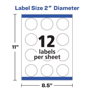 avery printable round labels with sure feed, 2" diameter, matte white, 300 customizable labels (22877)