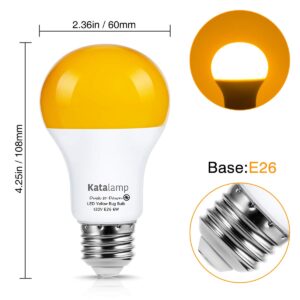 2 Pack LED Dusk to Dawn A19 Bug Light Bulbs - Yellow Bulb, Amber Light, Automatic Sensor Bulb, LED Porch Lights, Security Outdoor Bulb, Auto On/Off, 2000K E26 40W Equivalent Katalamp