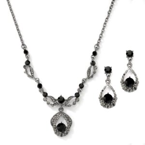 mariell jet black vintage crystal necklace and earrings wedding jewelry set for brides, bridesmaids, prom