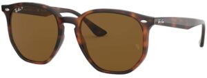 ray-ban rb4306f low bridge fit hexagonal sunglasses, light havana/polarized brown, 54 mm