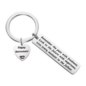 retirement keychain gift happy retirement gift for men women teachers retirement jewelry coworker leaving gift remember the past with fondness live each moment to the fullest (silver)