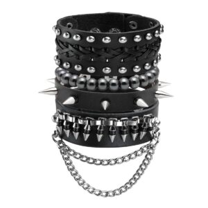 eigso punk leather spikes cuff bracelets for men women unisex retro vintage biker rock wristbands for man woman