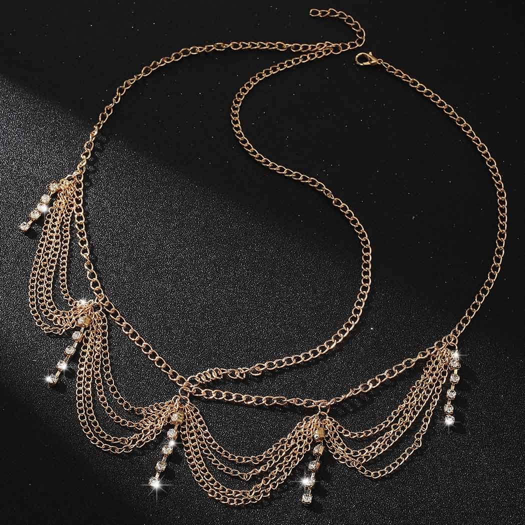 Catery Gold Hair Chain Jewelry Bride Wdedding Headbands Tassels Boho Headpiece Head Chain Rhinestones Hair Jewelry Spring Summer Christmas Head Chain for Women