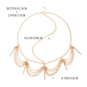 Catery Gold Hair Chain Jewelry Bride Wdedding Headbands Tassels Boho Headpiece Head Chain Rhinestones Hair Jewelry Spring Summer Christmas Head Chain for Women