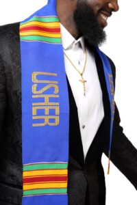 dupsie's usher hand-woven kente cloth stole/sash. blue