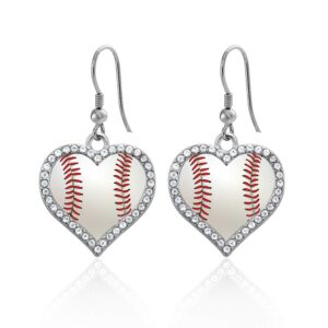 inspired silver - baseball charm earrings for women - silver open heart charm french hook drop earrings with cubic zirconia jewelry