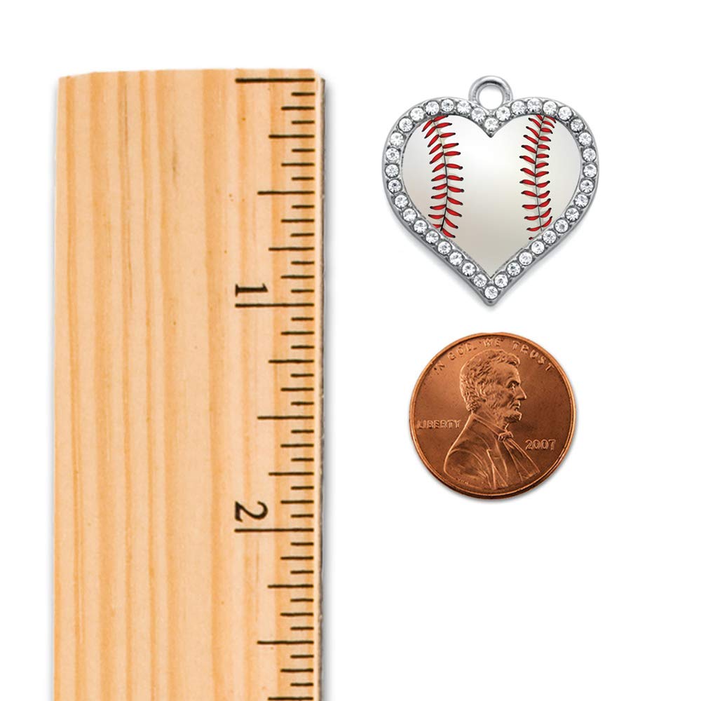 Inspired Silver - Baseball Charm Earrings for Women - Silver Open Heart Charm French Hook Drop Earrings with Cubic Zirconia Jewelry