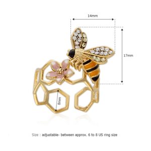 LAONATO Epoxy Honeybee and Flower Ring Plated Brass Adjustable Size (Gold)