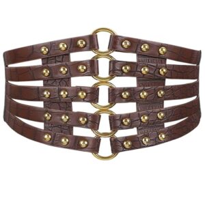 u scinan hollow out rivets cinch belt tied corset elastic wide waist belt underbust waistband dark brown