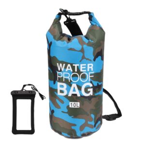 waterproof dry bag 2l/5l/10l/15l/20l/30l, roll top sack keeps gear dry for kayaking, rafting, boating, swimming, camping, hiking, beach, fishing with free waterproof phone case (light blue, 10l)