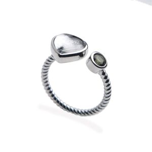 duovekt natural gibeon iron meteorite ring 925 sterling silver women men heart moldvite 10x9mm beads adjustable ring