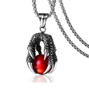 heavstjer punk rock stainless steel dragon claw pendant crystal ball necklace,24inches link chain (a_red ball)