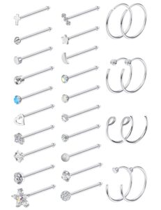 milacolato 28pcs 20g nose rings for women | 316l surgical stainless steel nose rings hoops | hypoallergenic straight shaped nose rings studs | nose piercing jewelry for women men