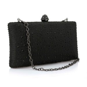 jessie women beaded clutch bag rhinestone crystal purse glitter evening handbag for wedding cocktail prom party (black)