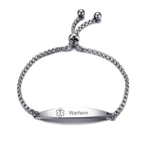 lifashion cl stainless steel warfarin medical alert id sos emergency link identification bracelet for men women,adjustable warfarin medic jewelry for women,10-25cm