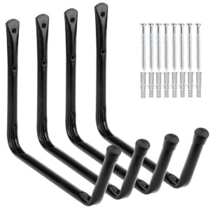 yisunnan kayak storage utility rack, heavy duty garage hangers, wall mount or dock hanging hooks for canoe,paddle board,surfboard,snow board,ladder (4 pack black 15.4" hook)