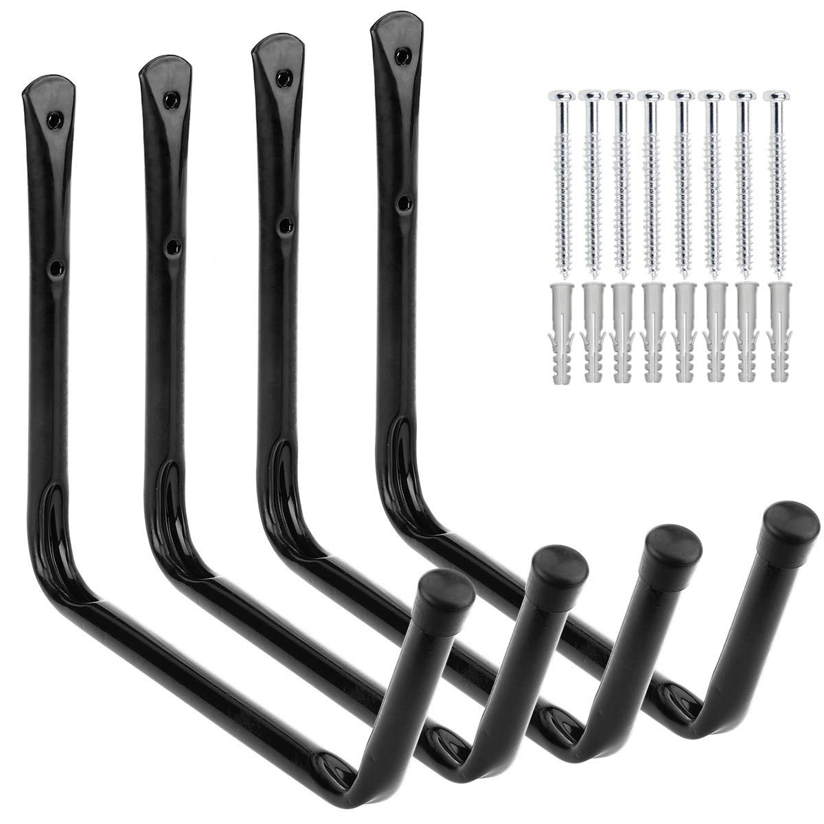 Yisunnan Kayak Storage Utility Rack, Heavy Duty Garage Hangers, Wall Mount or Dock Hanging Hooks for Canoe,Paddle Board,Surfboard,Snow Board,Ladder (4 Pack Black 15.4" Hook)