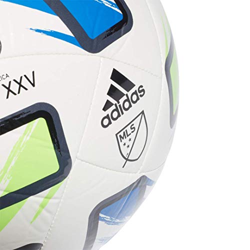 adidas Unisex-Adult MLS Nativo XXV Club Ball, White/Solar Green/Glory Blue/Black, 4