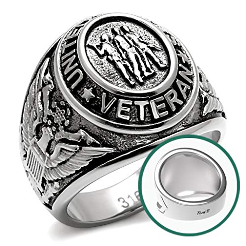 YVO Customizable Veteran Ring - Free Engraving Included - Stainless Steel - Size 10