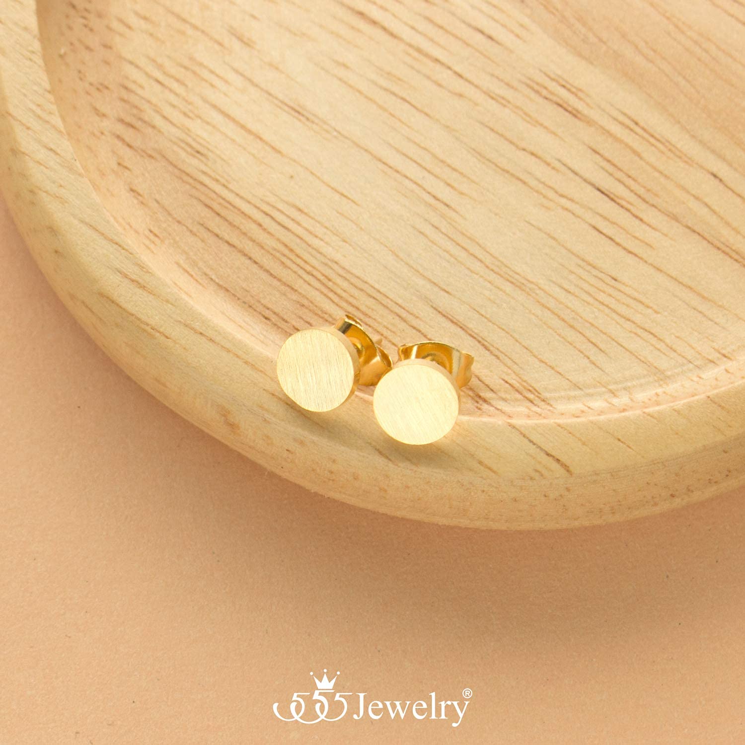 555Jewelry Womens Stainless Steel Hypoallergenic Minimal Matte Circle Disc Tiny Dot Flat Round Minimalist Stud Everyday Wear Screw Back Piercing Fashion Accessory Jewelry Earrings, Yellow Gold